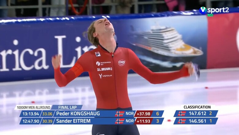 Dobbelt norsk i allround-EM på skøyter for første gang på 45 år – Sander Eitrem tok gull foran ...